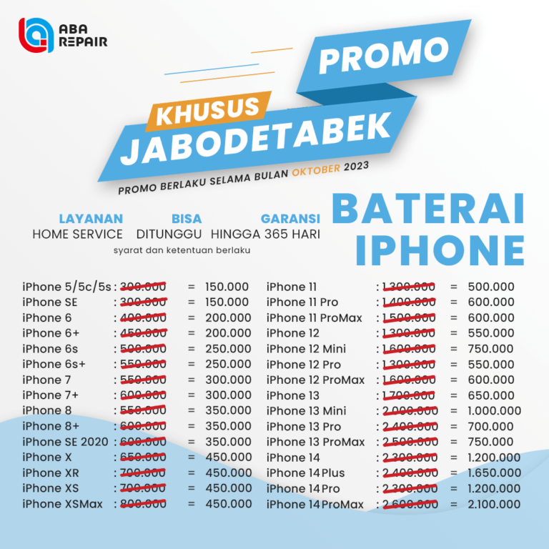 Daftar Harga Servis Ganti Baterai iPhone Semua Tipe Lengkap