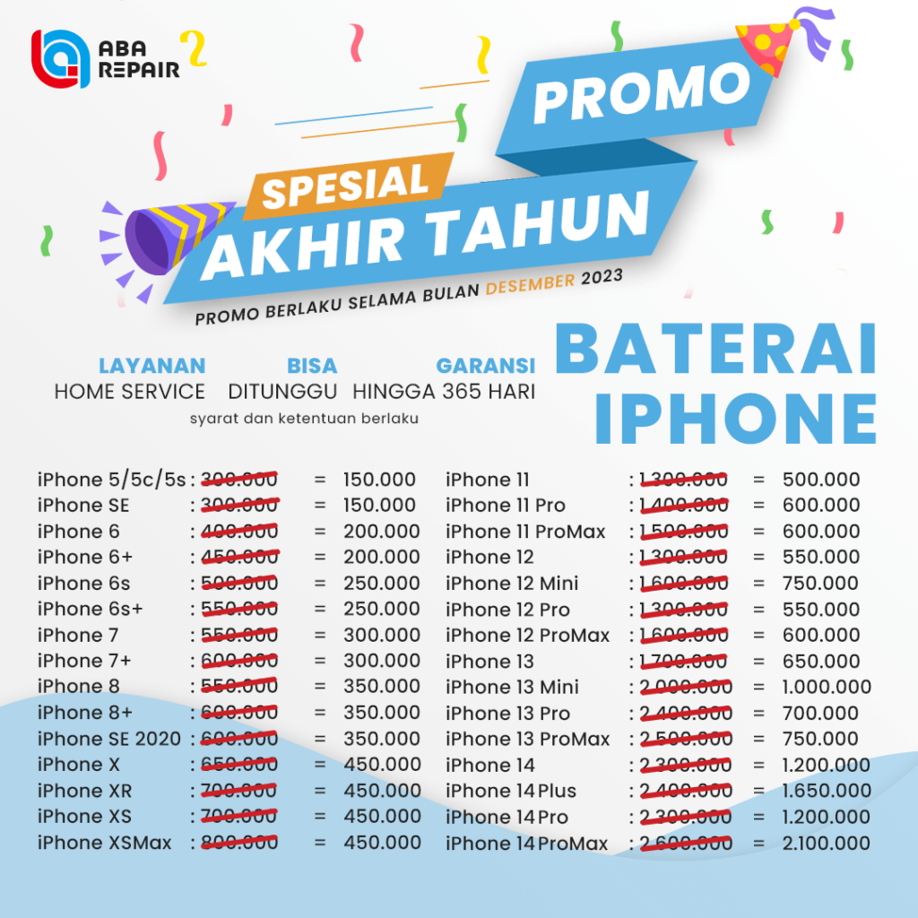 Daftar Harga Servis Ganti Baterai iPhone Semua Tipe Lengkap